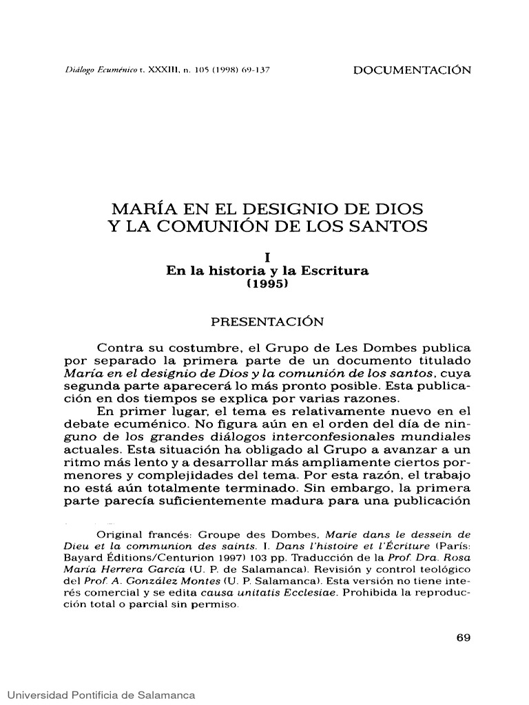 Diálogo Ecuménico 1998 Tomo 33 N.º 105 Páginas 69 137 María en El ...