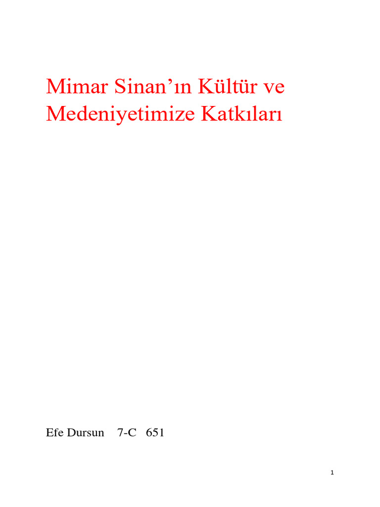 Mimar Sinan'ın Kültür Ve Medeniyetimize Katkıları | PDF