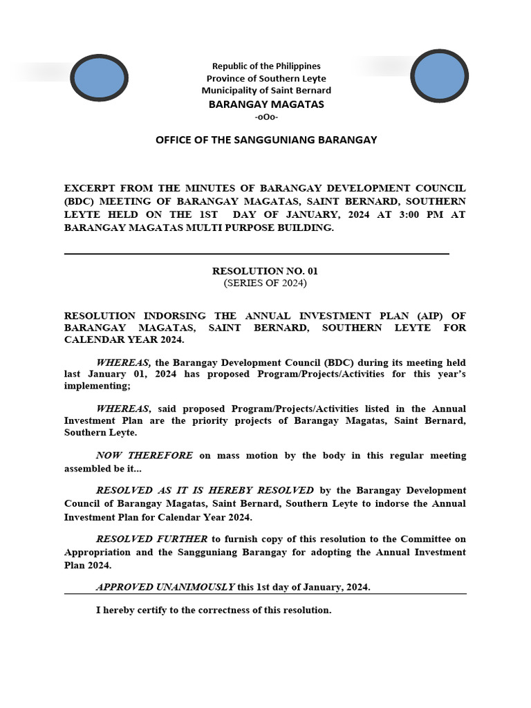 BDC Reso Approving Aip | PDF