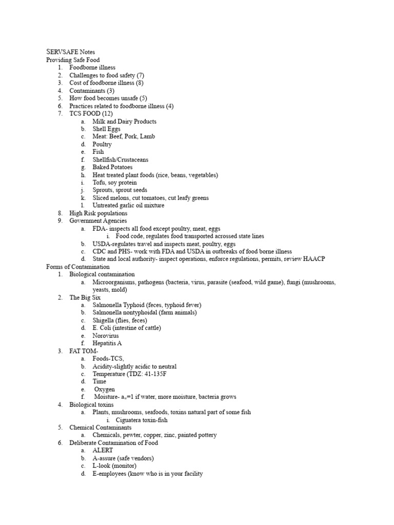 ServSafe Notes | PDF | Foodborne Illness | Foods