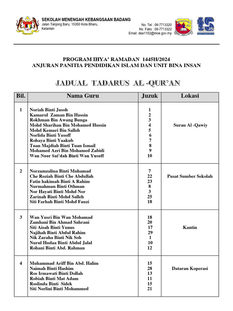 Jadual Tadarus Ramadan 2024@1445h (02) - 1 | PDF