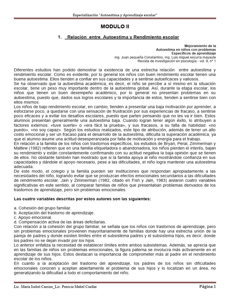 Especializacion Autoestima MODULO II | PDF | Aprendizaje | Autoestima
