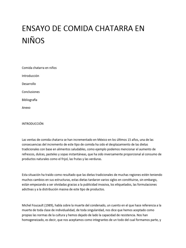 Ensayo de Comida Chatarra | PDF | Comida chatarra