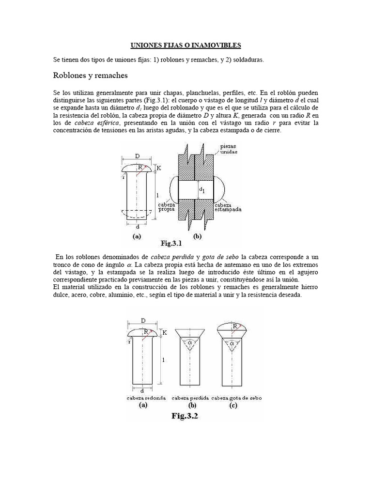 Uniones Fijas: Roblones y Soldaduras | PDF | Remache | Soldadura