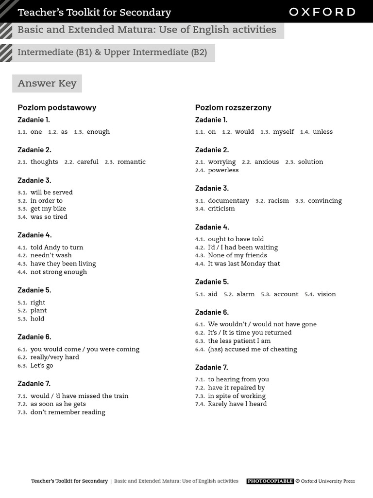 Teachers Toolkit - Basic and Extended Matura Use of English Activities AK | PDF