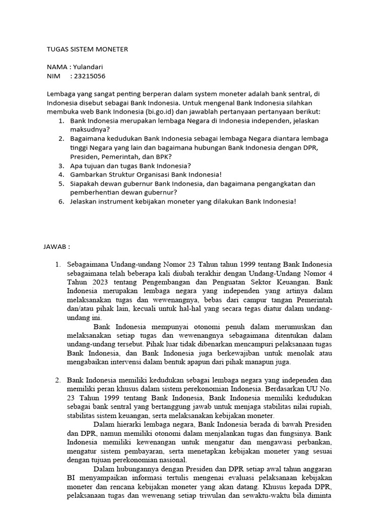 Wulan Ayu Ramadhani - Tugas Sistem Moneter | PDF