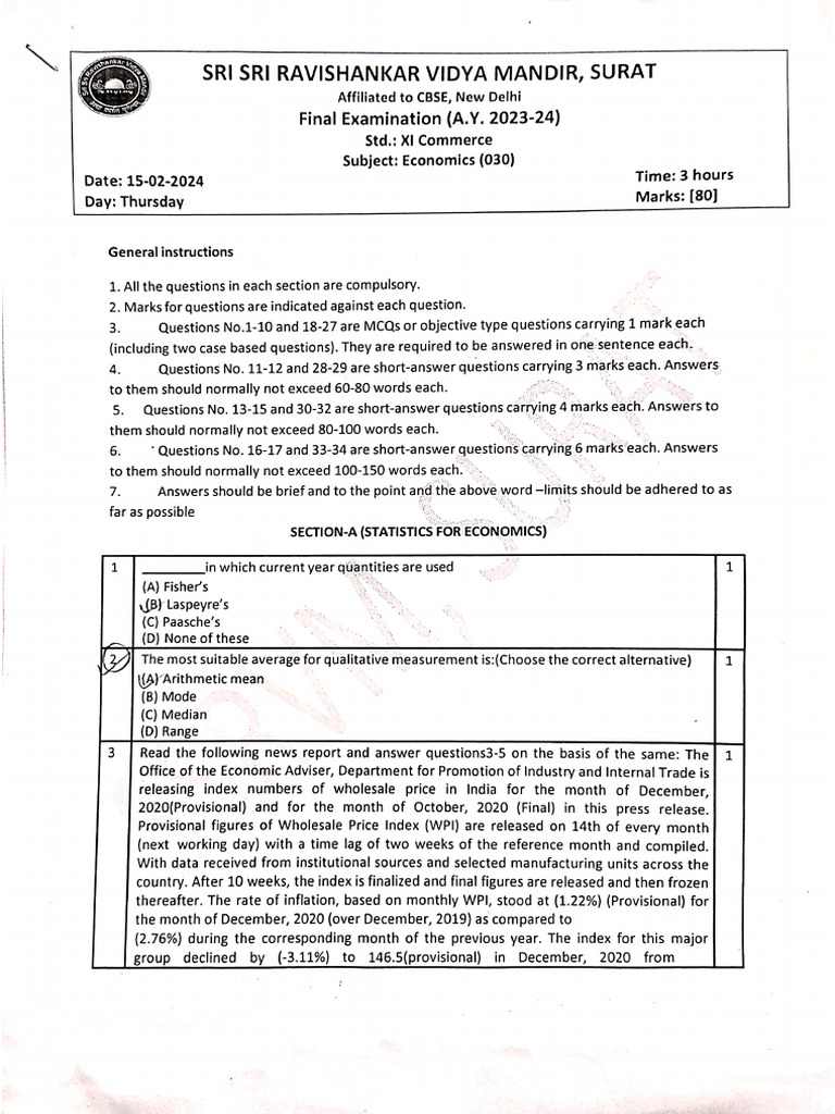 Economics Class 11 Final Exam Pdf