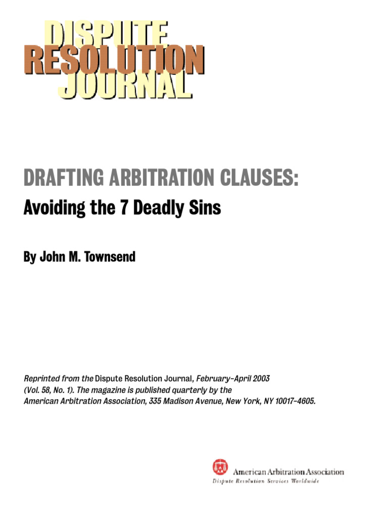 9-13-12 Drafting Arb Clauses-Avoiding The Seven Deadly Sins | PDF | Arbitration | Mediation