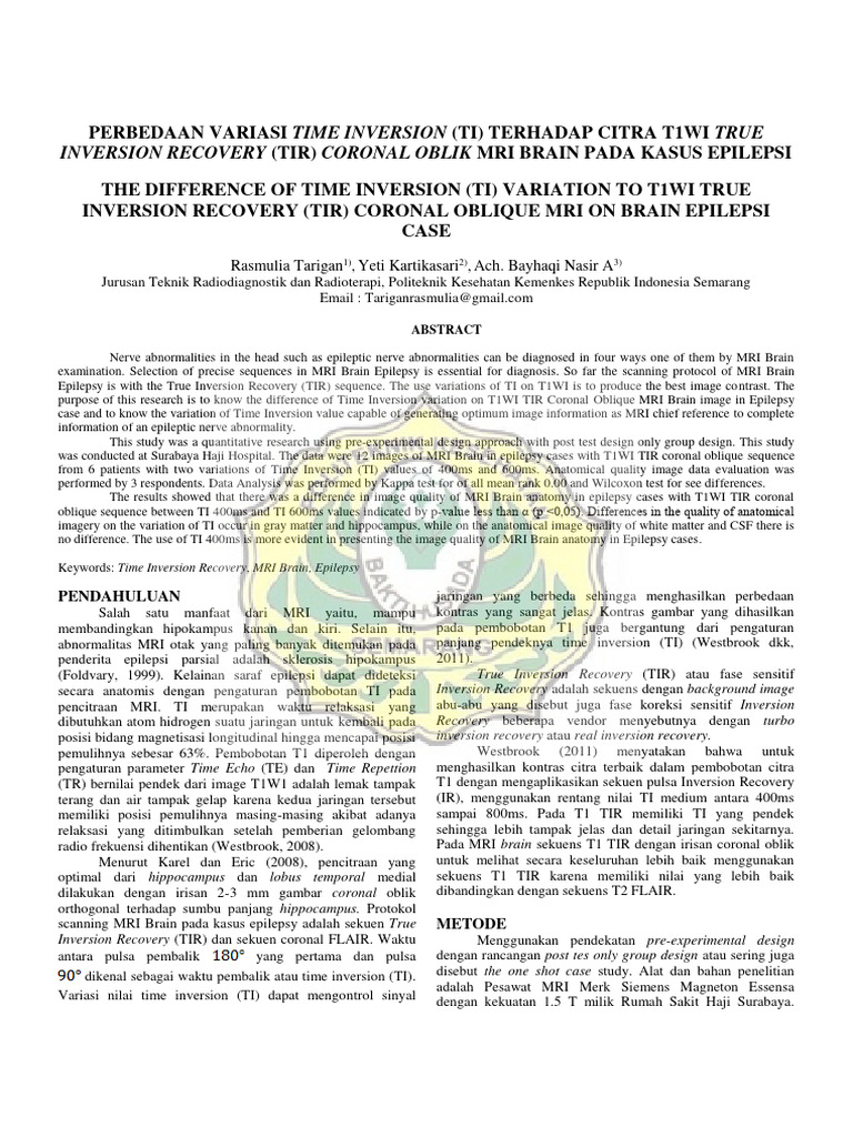 Perbedaan Variasi Time Inversion (Ti) Terhadap Citra T1wi True ...