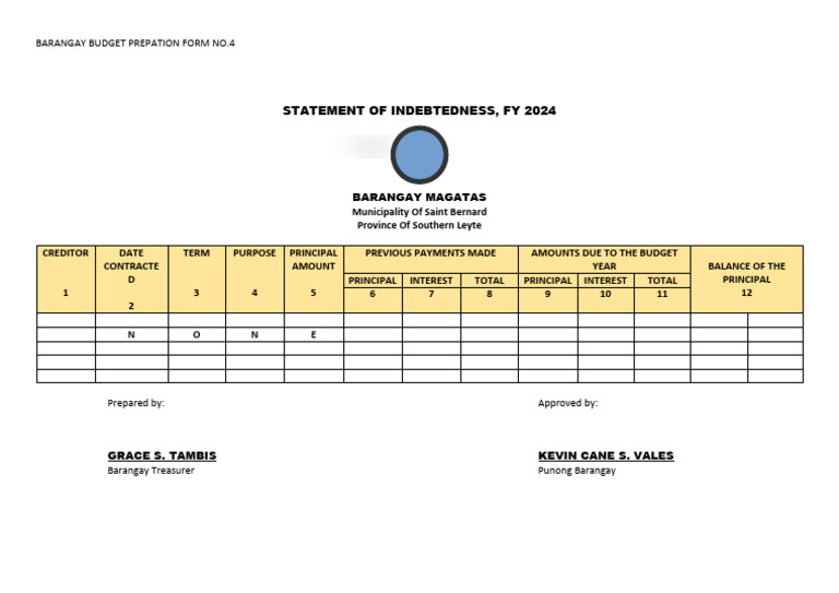 Statement of Indebtedness | PDF