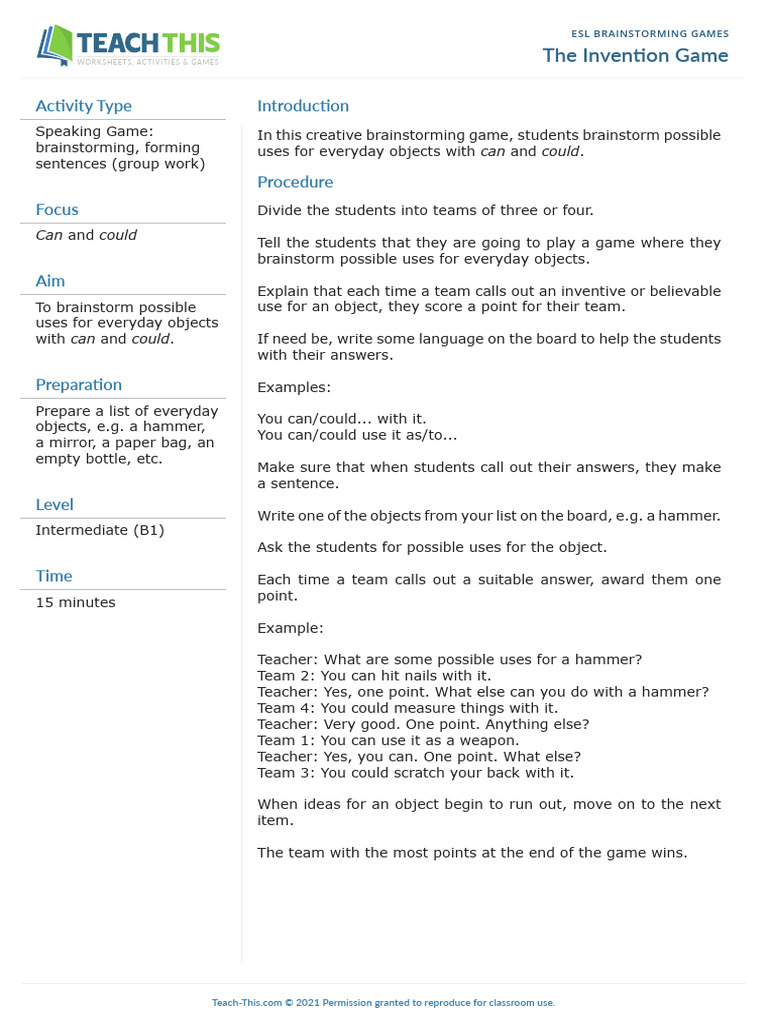 The Invention Game | PDF | Brainstorming