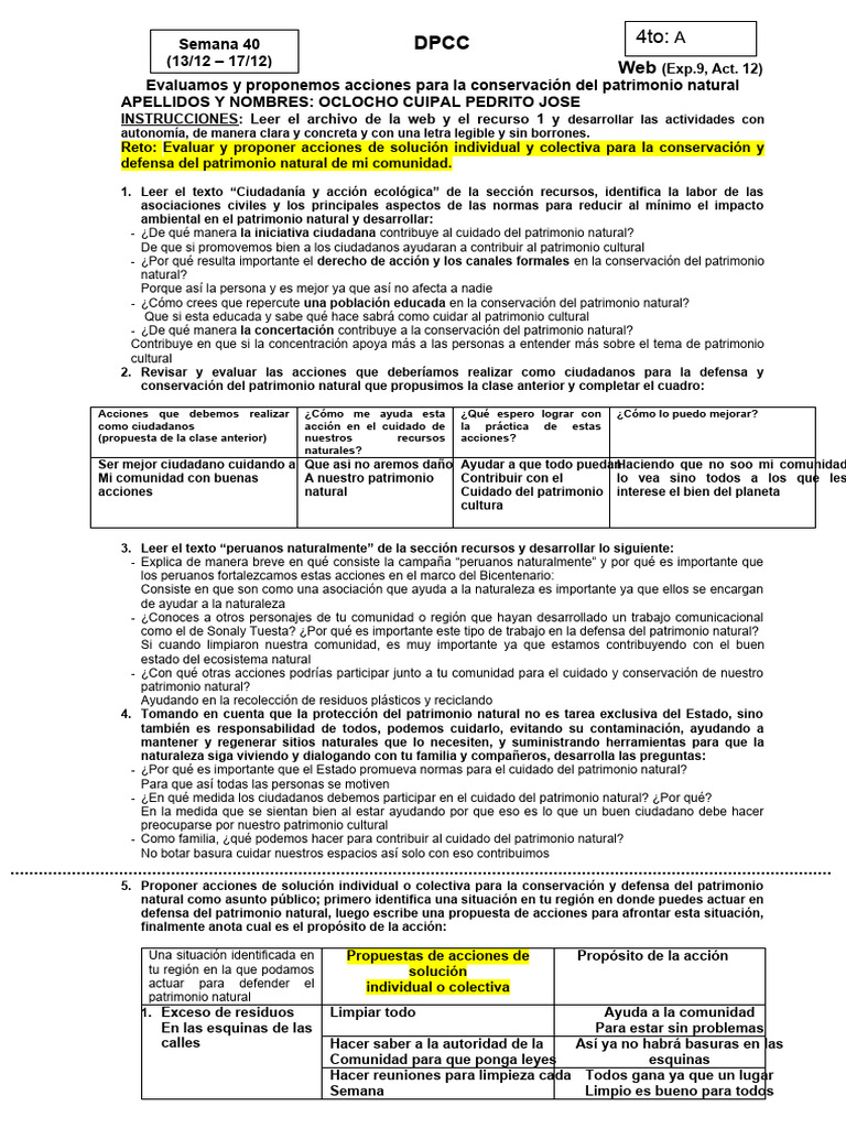 Experiencia de Aprendizaje 4to Dpcc - 2021 Semana 40 | PDF | Residuos