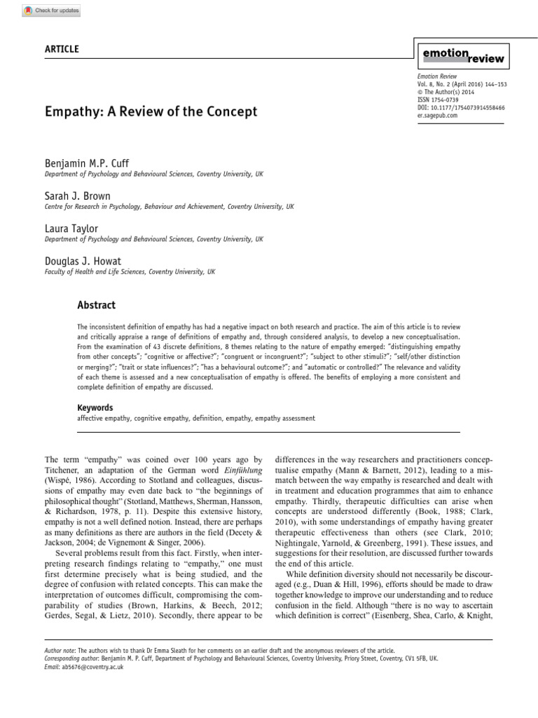 cuff-et-al-2014-empathy-a-review-of-the-concept | PDF | Empathy ...