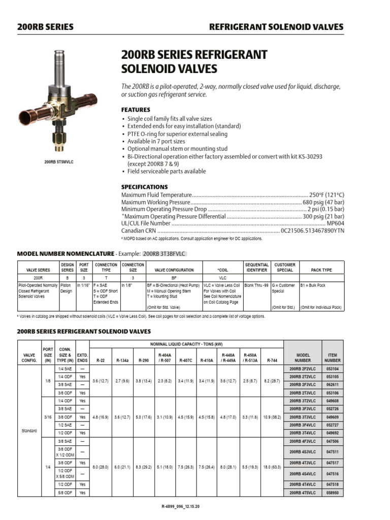 200RB Refrigerant Solenoid Valves Guide | PDF | Valve | Pump