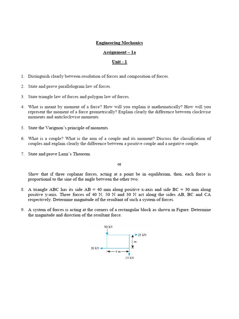 Assignment 1a - Unit 1 | PDF | Force | Angle