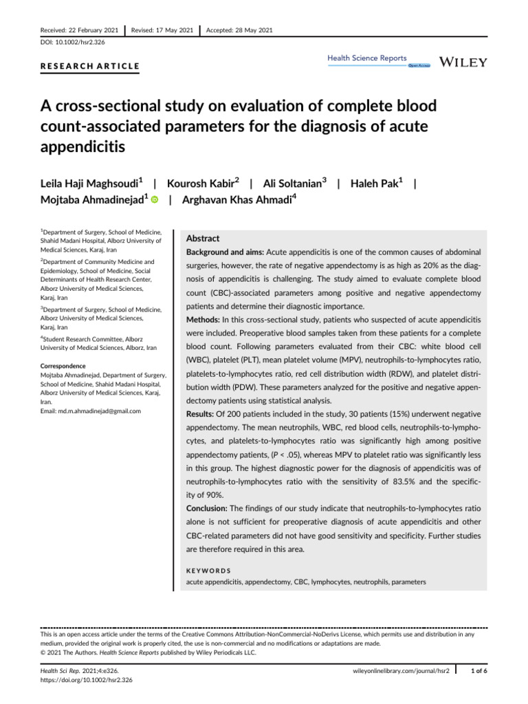 A Cross-Sectional Study On Evaluation of Complete Blood Count-Associated Parameters For The ...