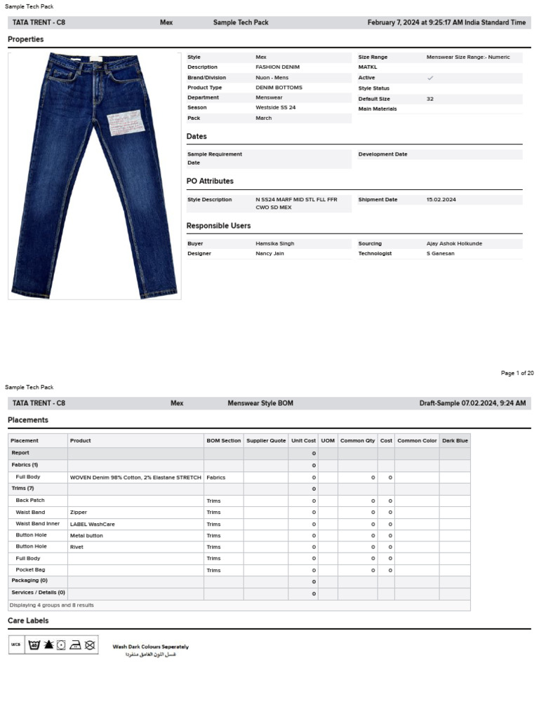 Mex-Sample Tech Pack-En | PDF | Textiles | Seam (Sewing)