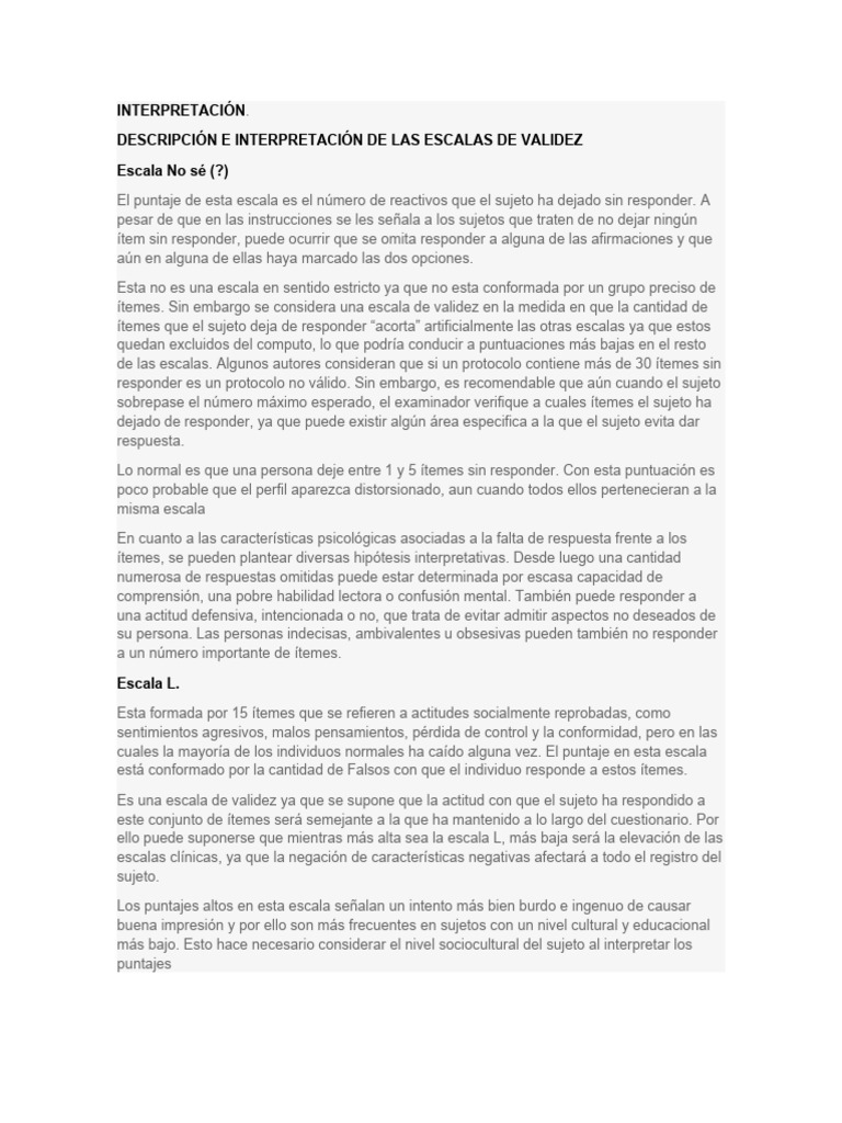 Interpretación De Mini Mult Pdf Esquizofrenia Validez Estadísticas
