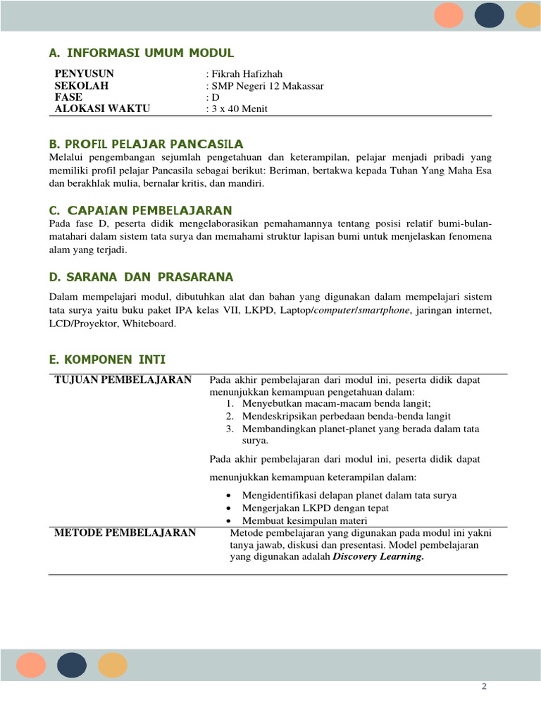 Modul Ajar Tata Surya 1 Pdf