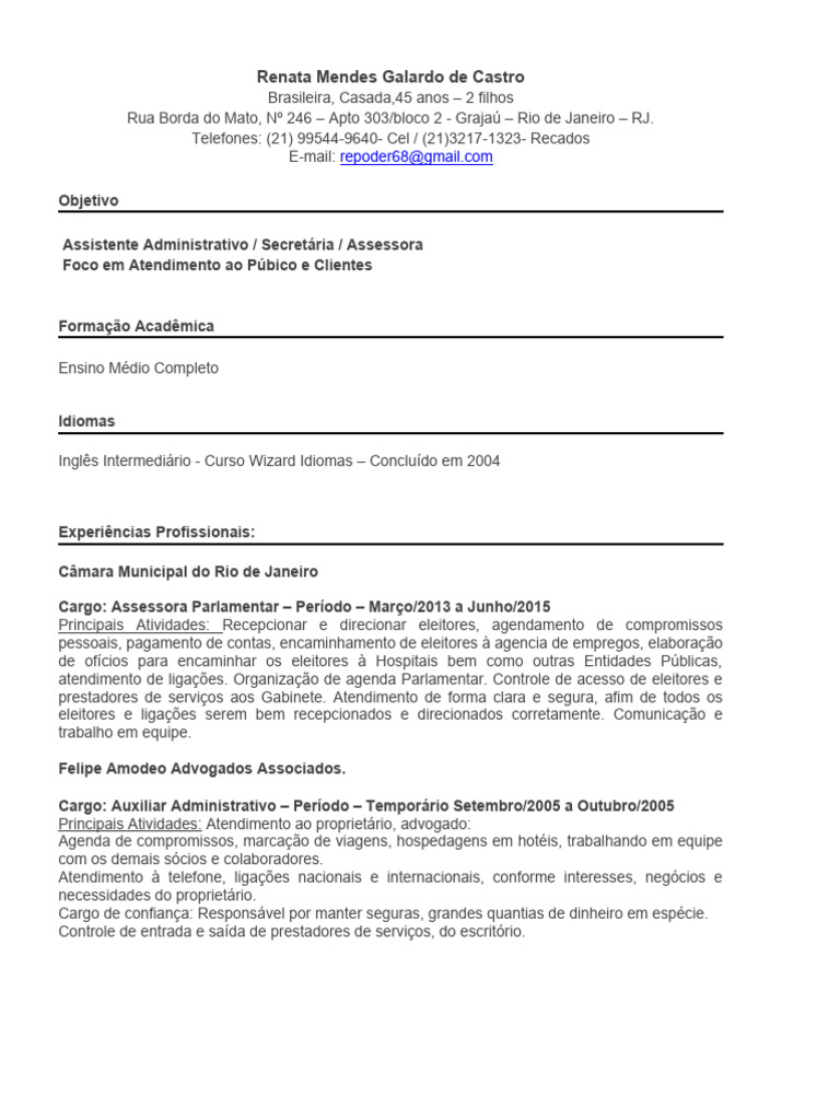 Curriculo Renata - Mendes 1 | PDF | Setor terciário da economia