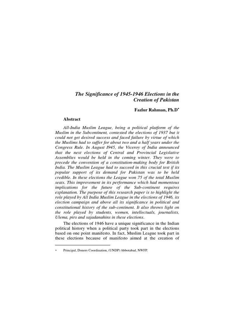 The Significance of 1946 Elections, FazlurRahman | PDF | Muhammad Ali ...