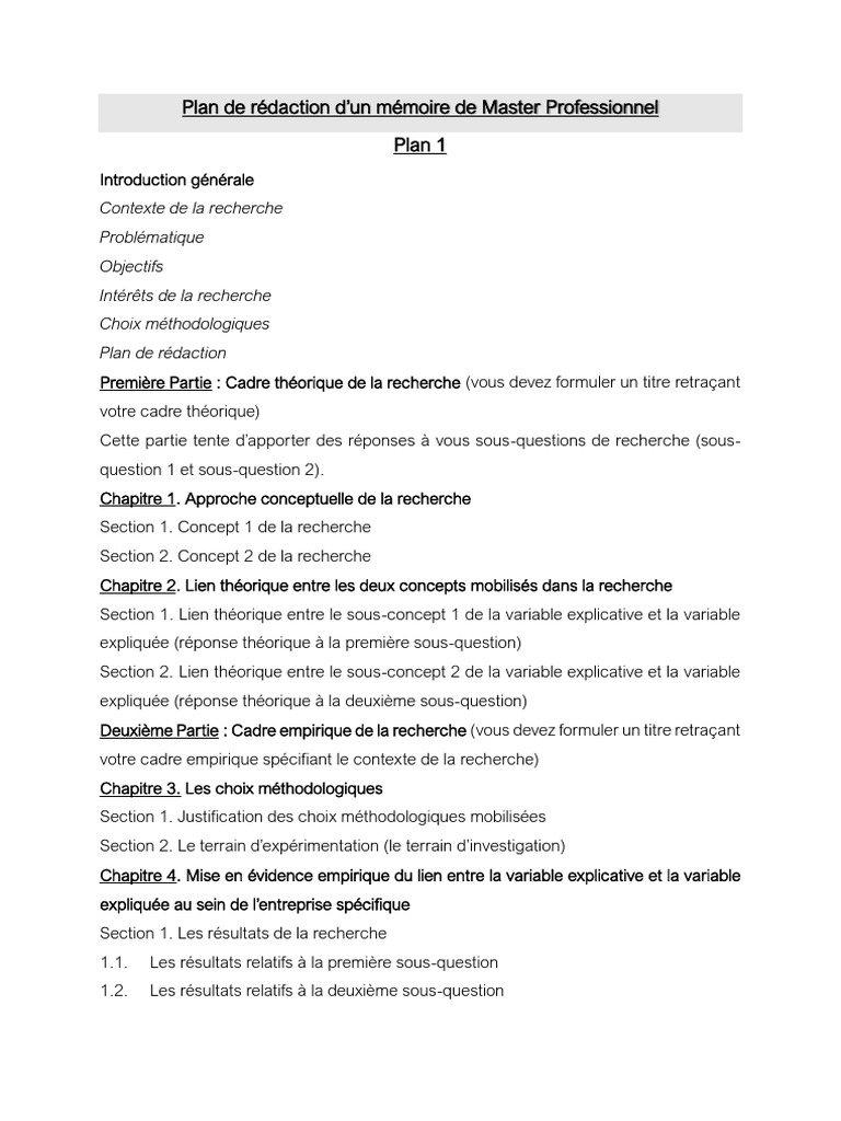 Plan de Rédaction Du Mémoire de Master Professionnel - DR MBALLA | PDF | Technologie et ingénierie