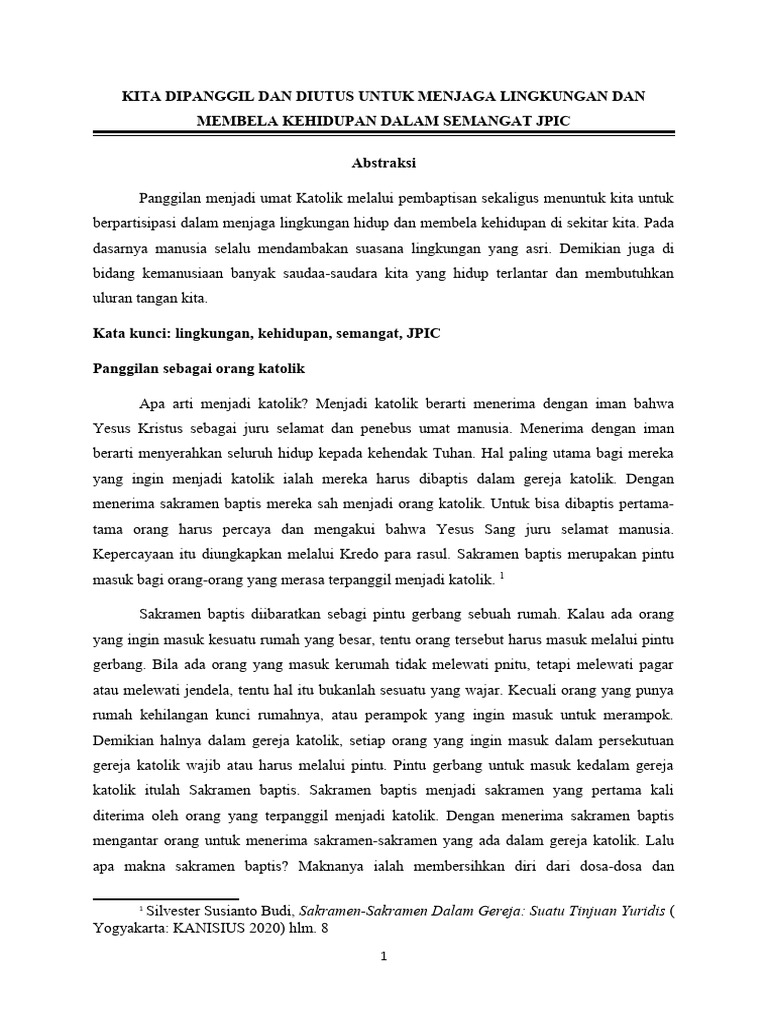 Kita Dipanggil Dan Diutus Untuk Menjaga Lingkungan Dan Membela Kehidupan Dalam Semangat Jpic ...