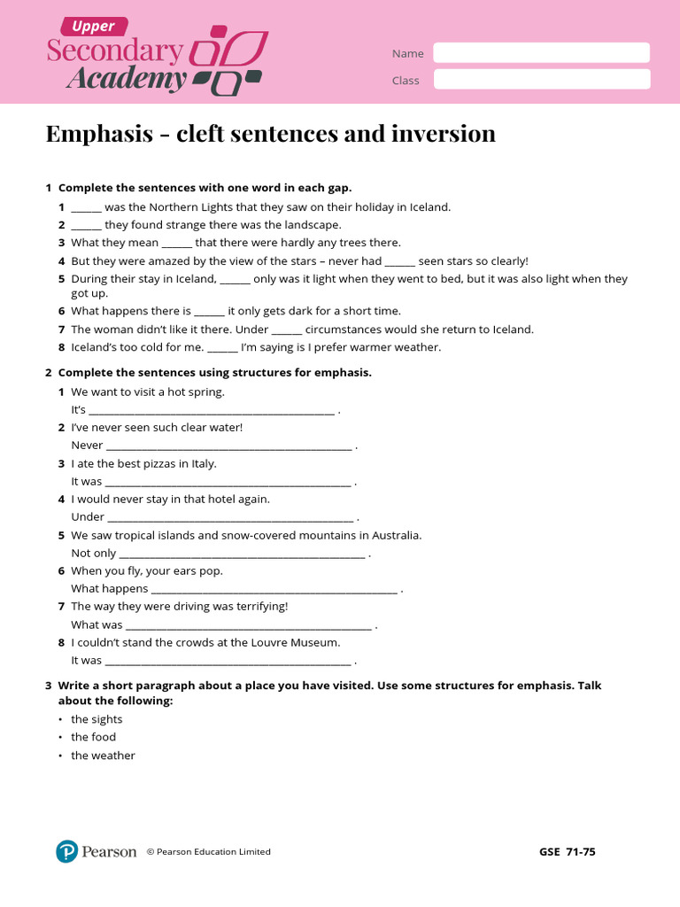 Emphasis Cleft Sentences and Inversion - Worksheet | PDF | Earth Sciences