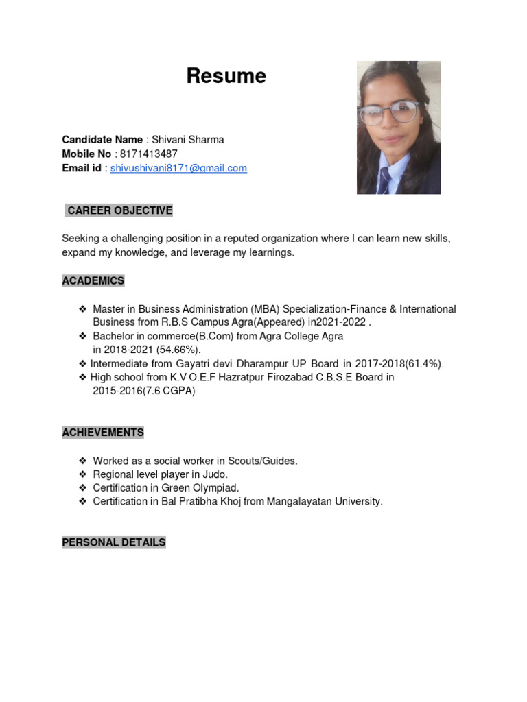 Shivani CV New (1) (1) - 1 | PDF