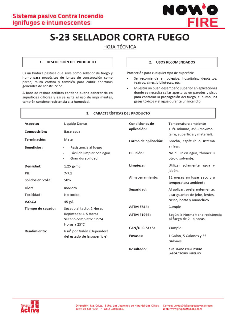 Ficha-Tecnica-Sellador-Cortafuego 01. | PDF | Agua