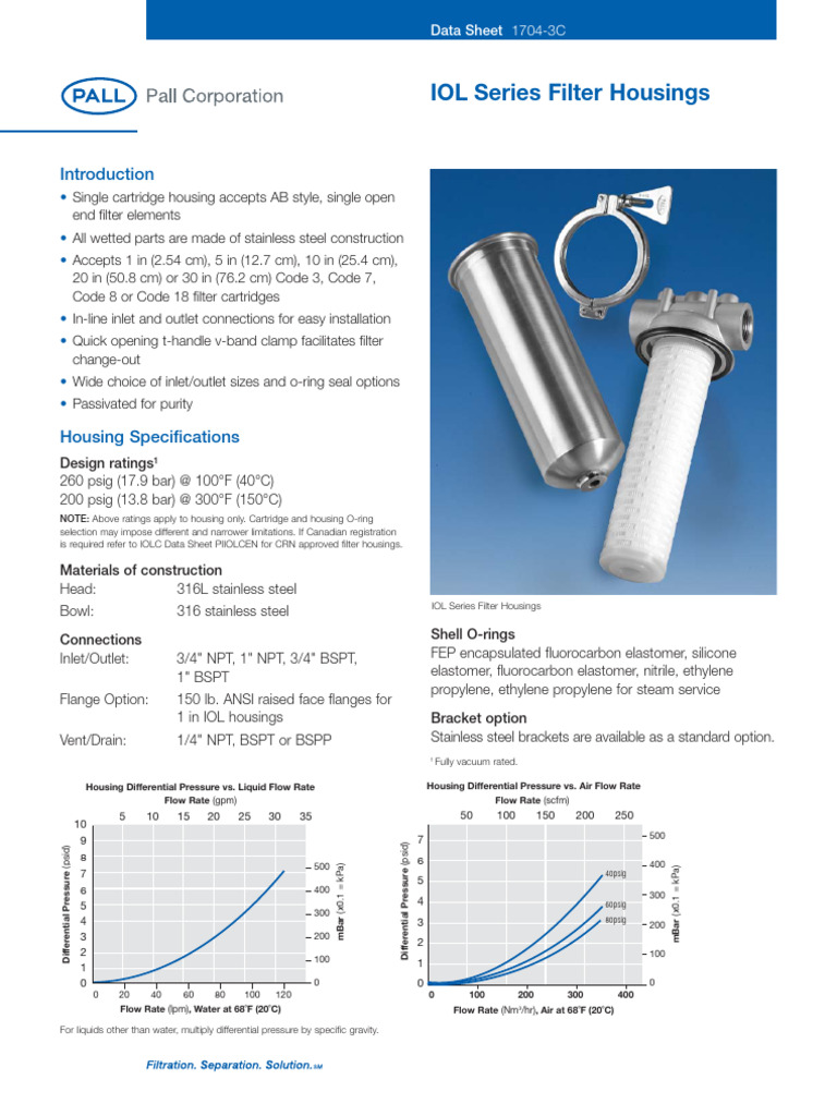 IOL Series Filter Housings: Design Ratings | PDF | Flow Measurement ...