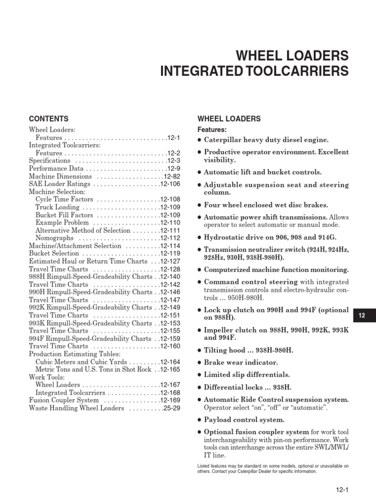 Wheel Loaders-Integrated Tool Carriers-Section 12 | PDF | Horsepower ...