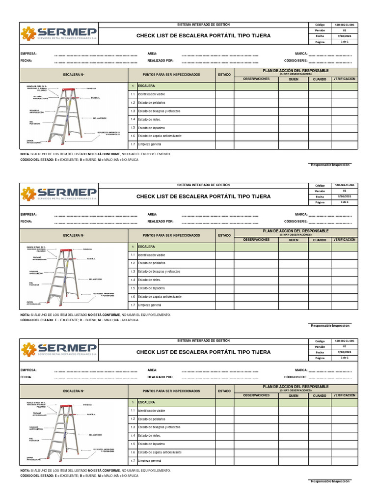 SER-SIG-CL-006 Check List de Escalera Portatil Tipo Tijera | PDF