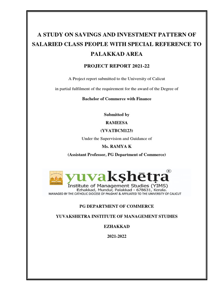 Savings and investment pattern project front pages | PDF | Investing | Risk