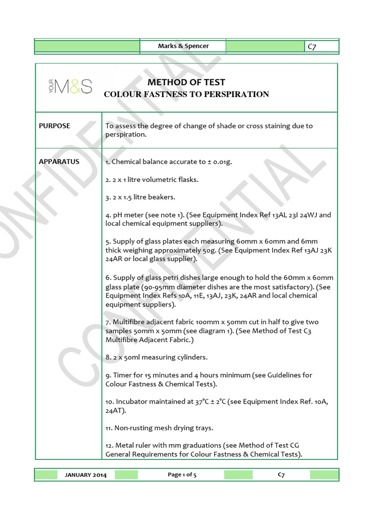 Colour Fastness to Perspiration Test | PDF | Sodium Hydroxide | Ph