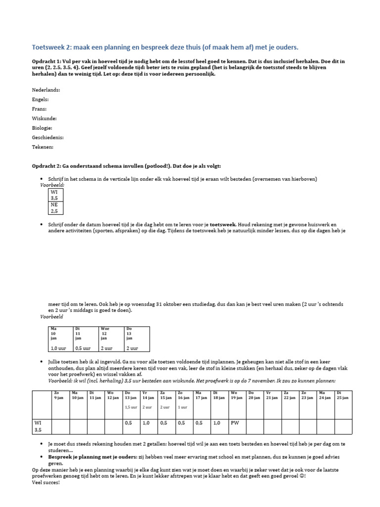 Marwane Zouiti - Planner Toetsweek 2 HM AH | PDF
