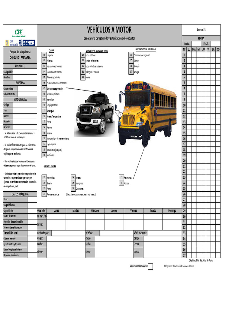 _(13 Checklist veh__355culos.xlsx_ (2) | PDF | Vehículos | Vehículo de motor