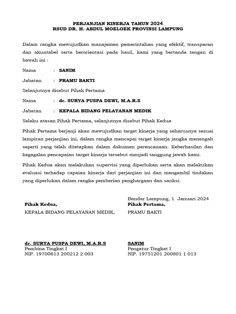 Perjanjian Kerja SANIM | PDF