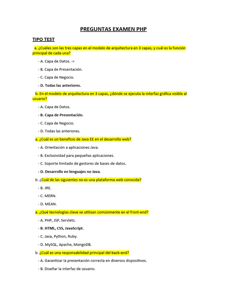 Preguntas Examen PHP | PDF | Redes | Internet y web