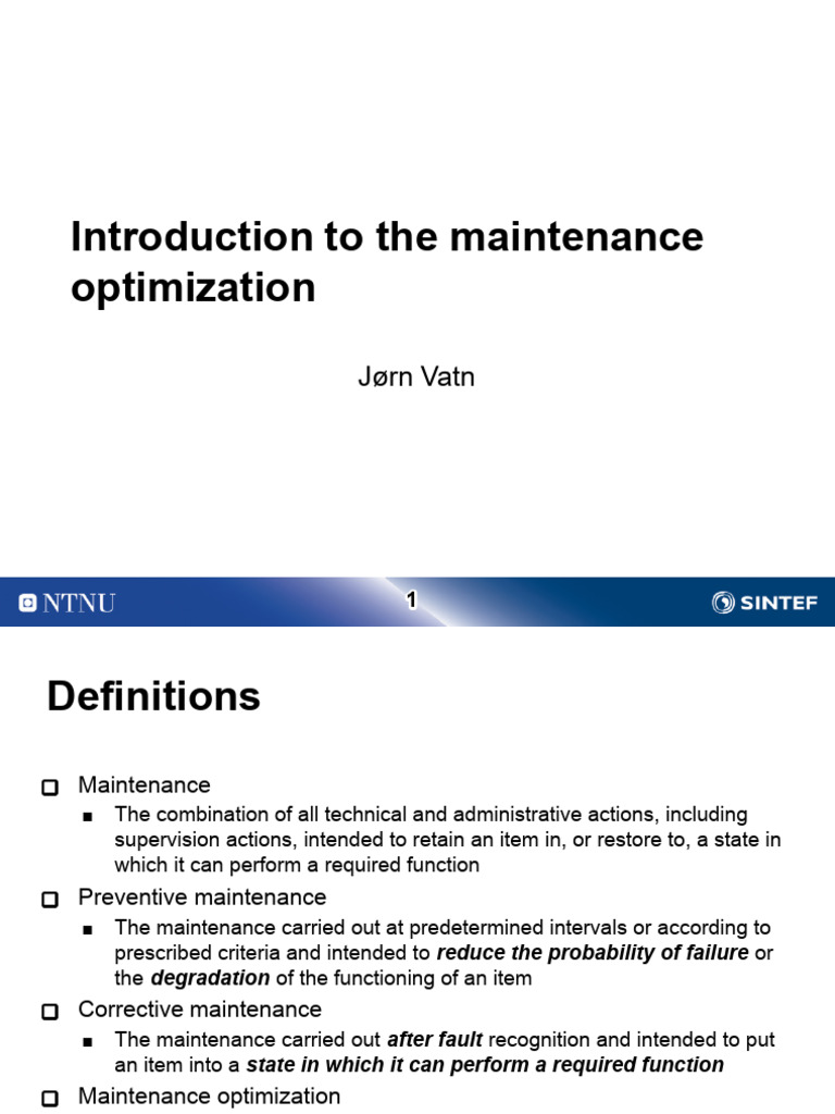 Introduction To Maintenance Optimization | PDF | Analysis | Systems ...