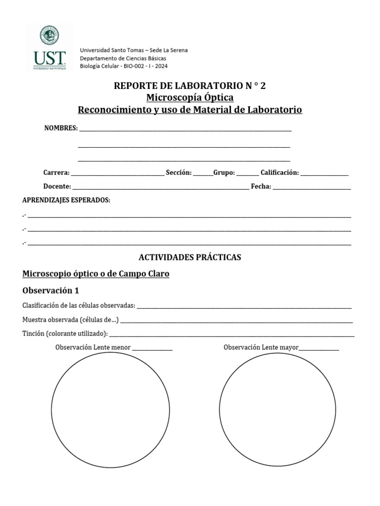 Reporte Laboratorio 2 Bio-002-I-2022 | PDF | Microscopio | Microscopía