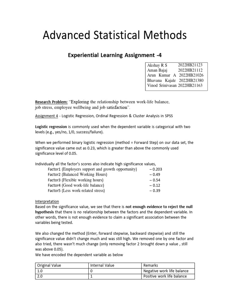 Advanced Statistical Methods - EL4 | PDF | Regression Analysis | Logistic Regression