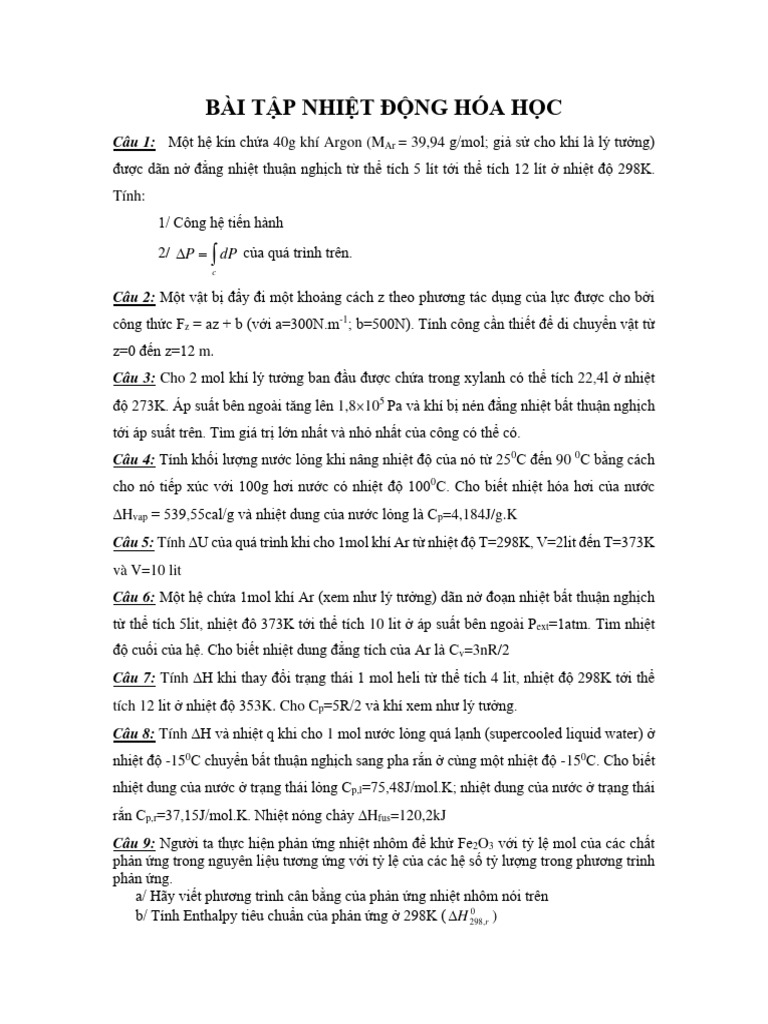 BT - HÓA LÝ 1-hk2 - 24-25 - Phan 1 | PDF