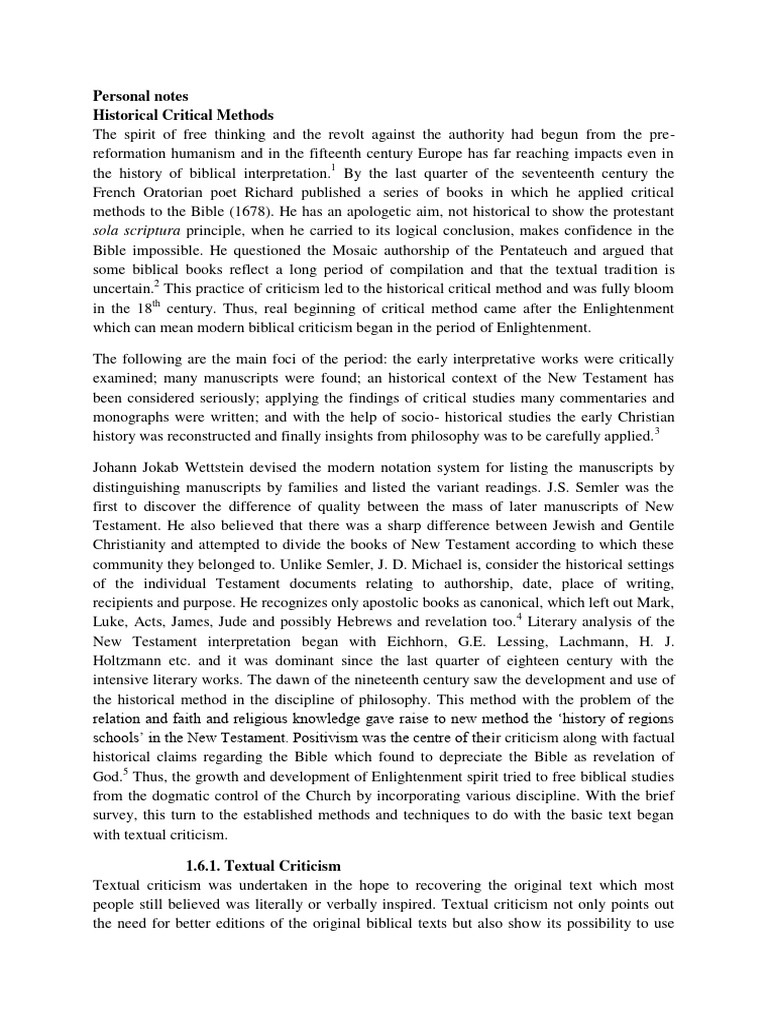 Historical Critical Methods in Biblical Study | PDF | Biblical ...