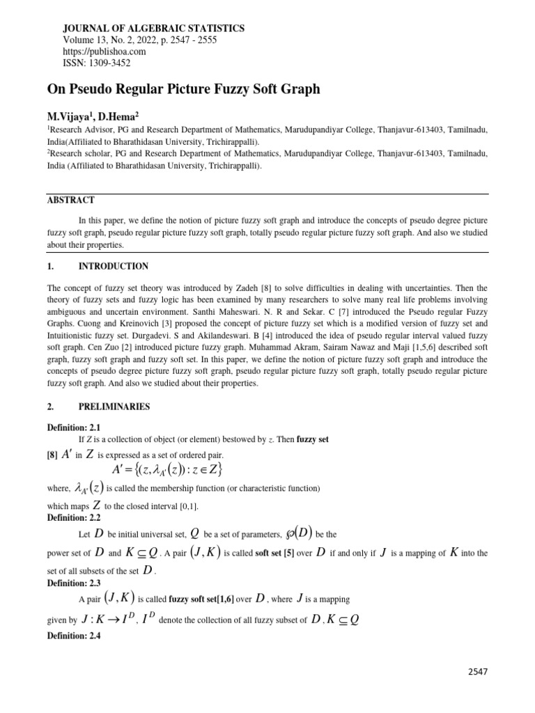 On Pseudo Regular Picture Fuzzy Soft Graph | PDF | Fuzzy Logic | Function (Mathematics)