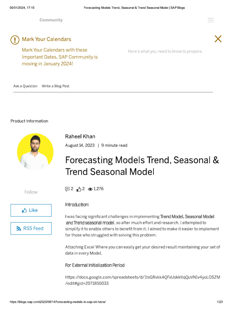 Forecasting Models in Sap s4 Hana | PDF