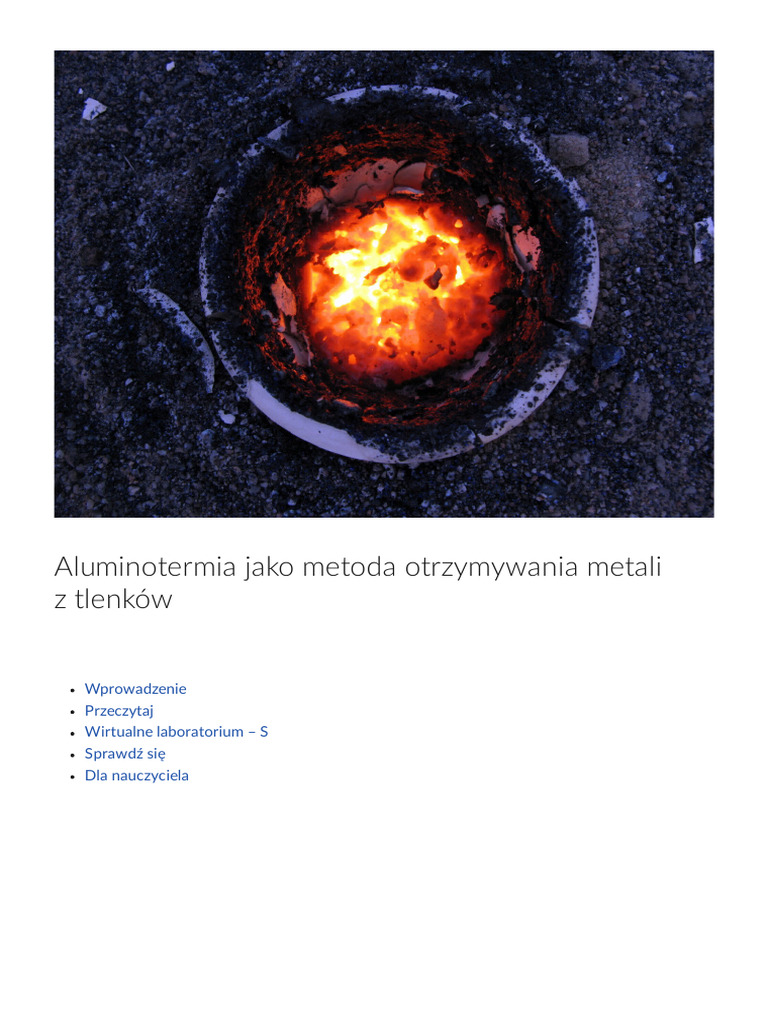 Aluminotermia Jako Metoda Otrzymywania Metali Z Tlenkow | PDF