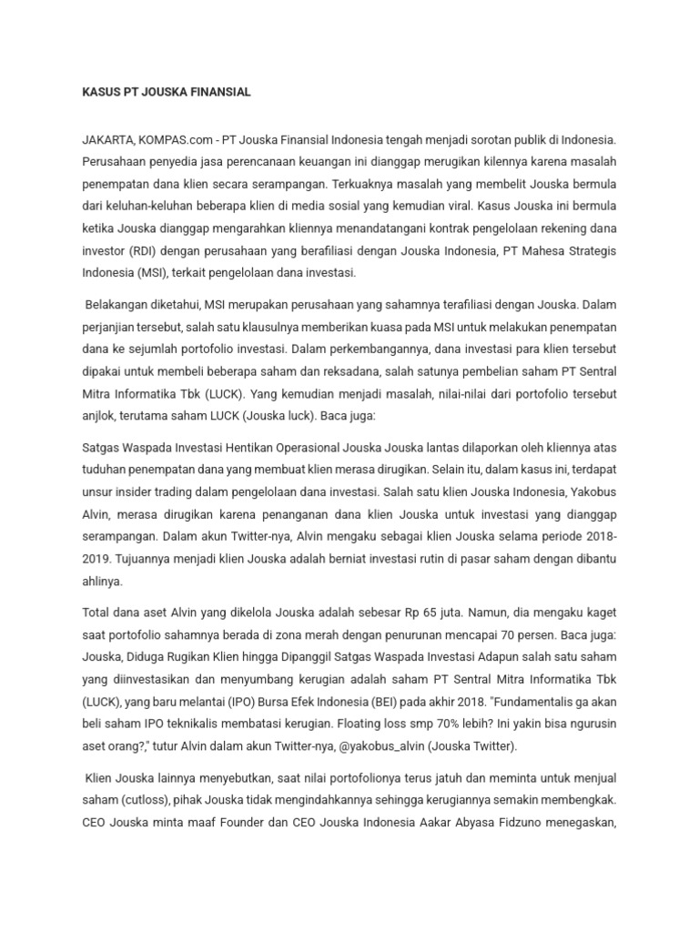 Kasus Penipuan PT Jouska Finansial | PDF