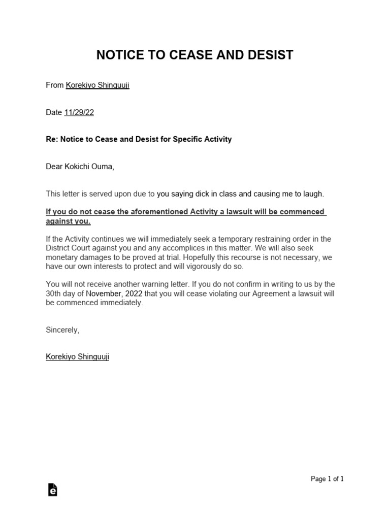 Cease and Desist Notice Template | PDF | Finance & Money Management ...