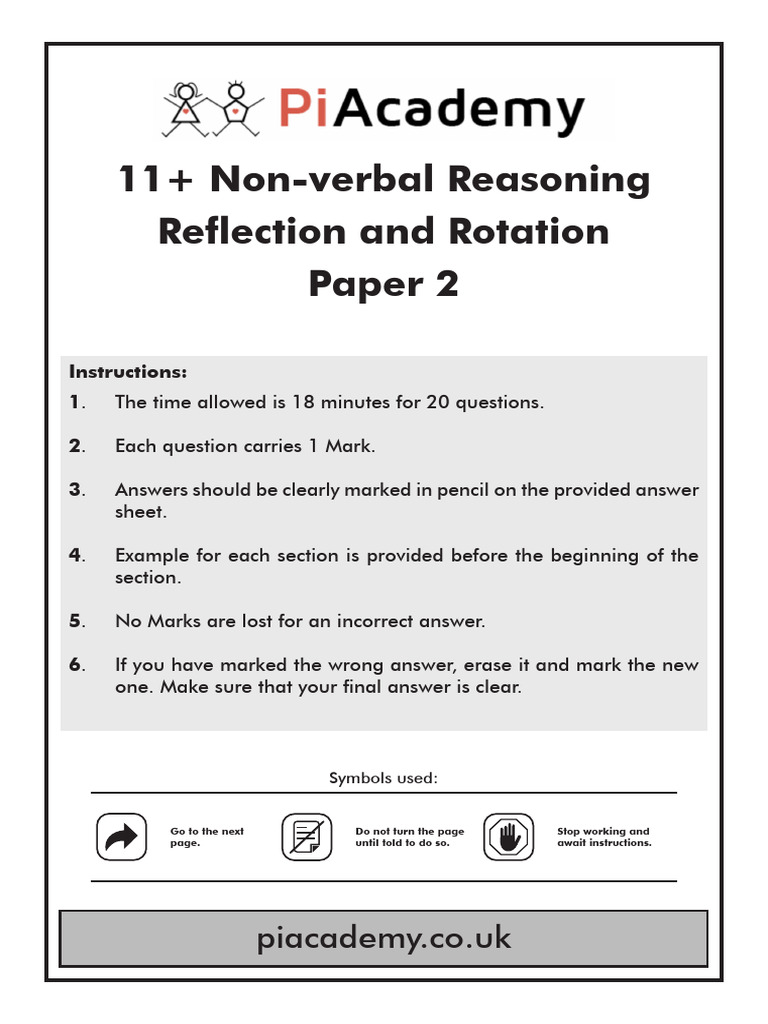 11 Plus Non Verbal Reasoning Paper 2 Reflection and Rotation KSJ | PDF